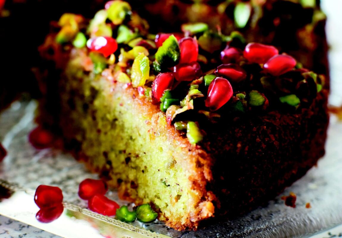 Pistachio and Lime Syrup Cake with Pomegranate Seeds - Baking Business